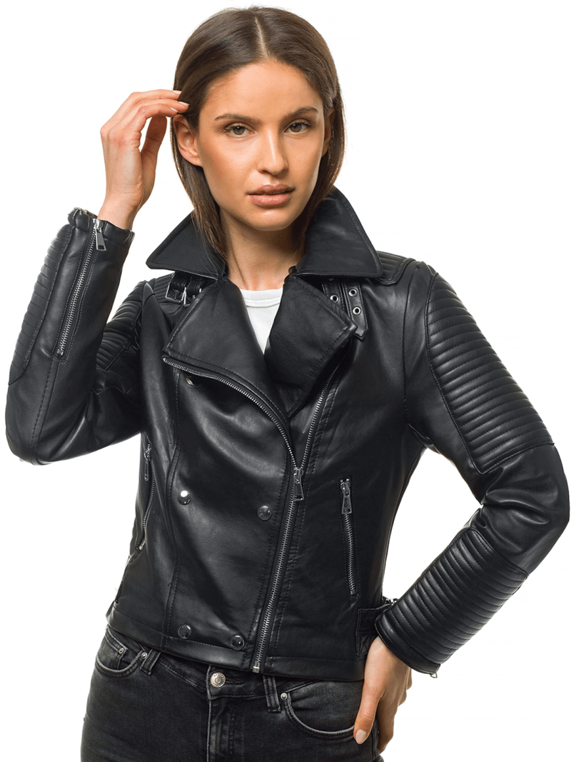 Chaqueta de cuero para mujer negra OZONEE YD/BF5935303 | OZONEE